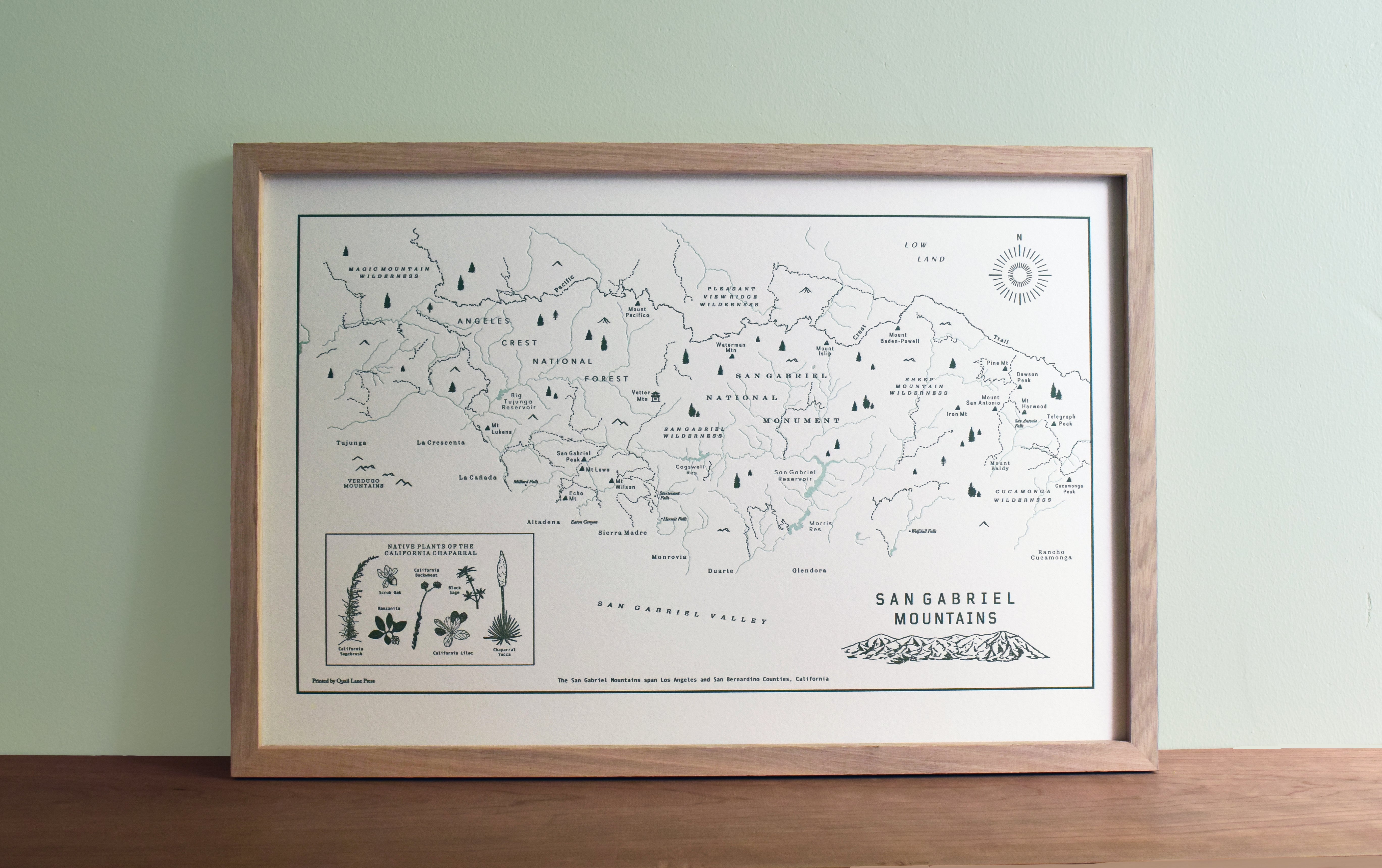 San Gabriel Mountains — Hand-Drawn Letterpress Map | Quail Lane Press