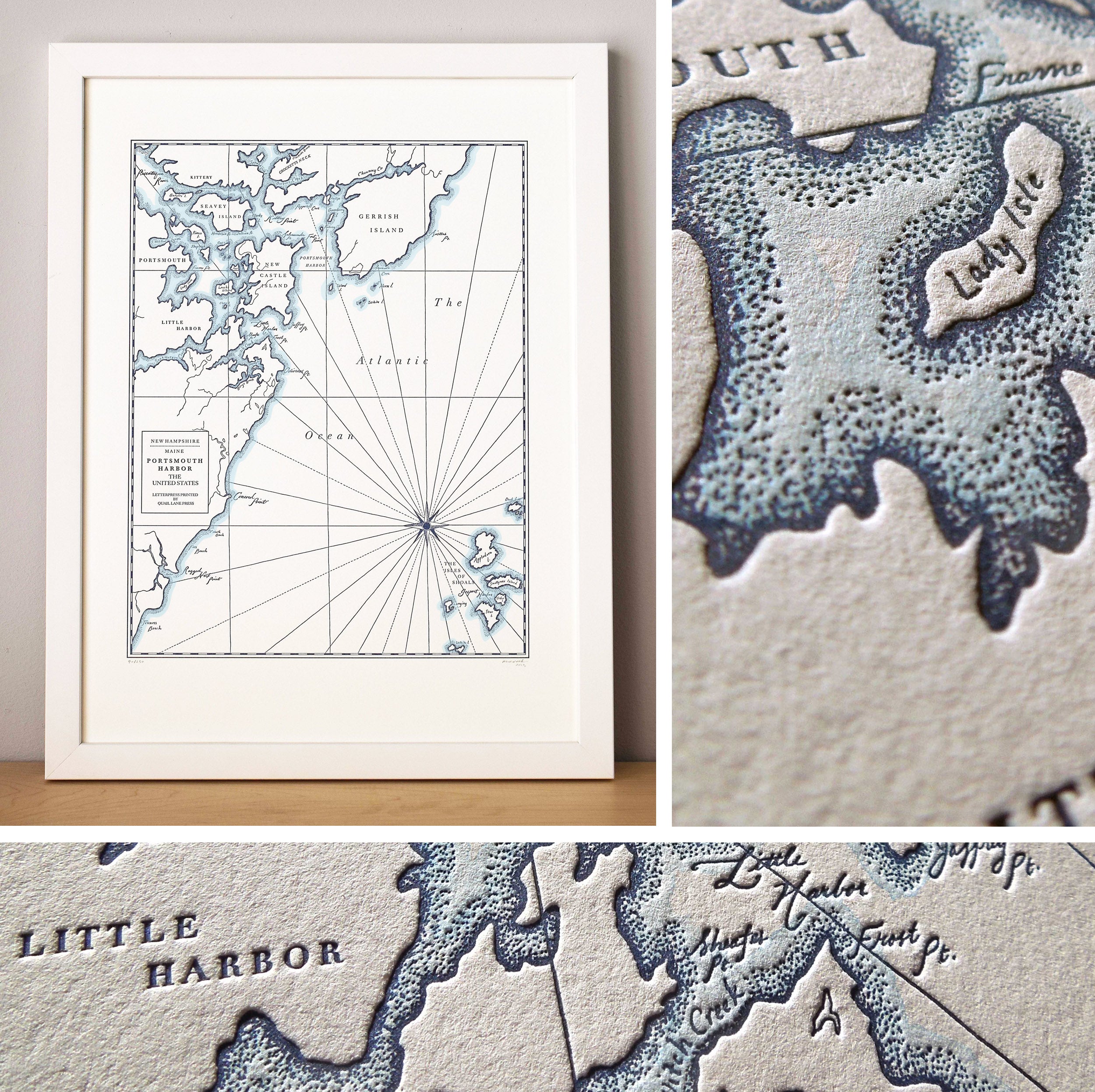 Portsmouth, New Hampshire, Letterpress Map – Quail Lane Press